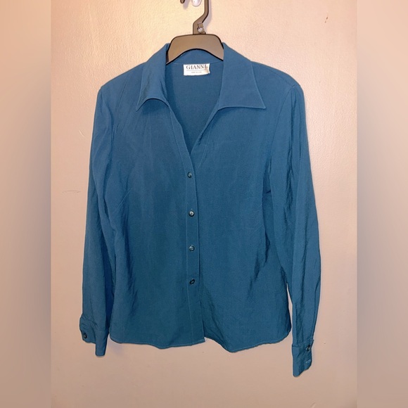 Vintage | Tops | Vintage Gianni Teal Buttonup Shirt | Poshmark